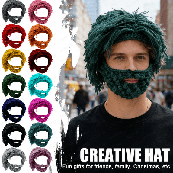 Cave Dwellers Wig Hat Handmade Knitted Beard Hat Warm Novelty Winter ...