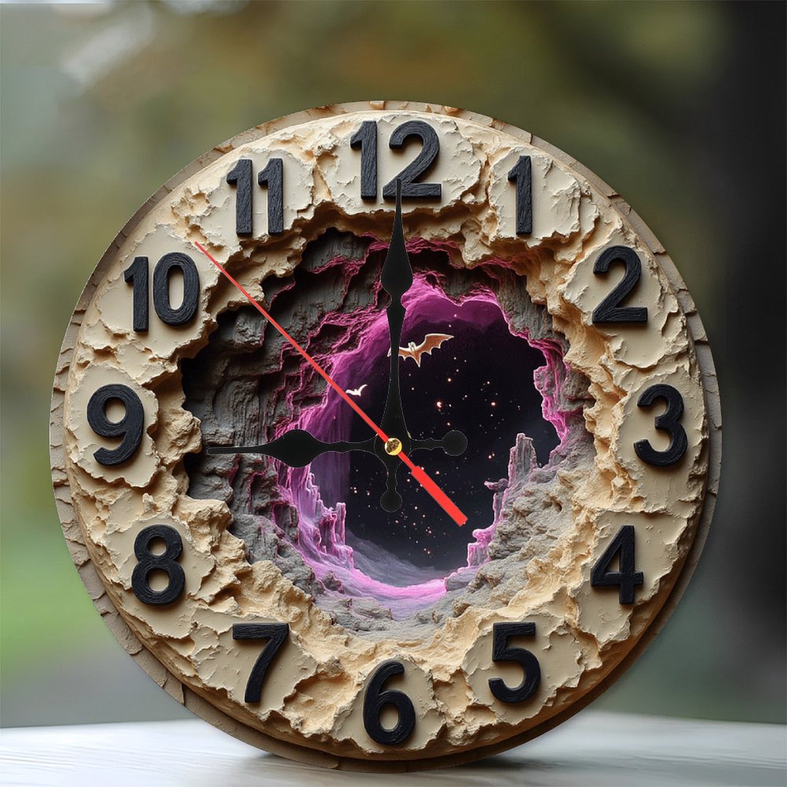 Cave Nebula Bats Wall Clock 10-Inch Silent Wooden Wall Clock, Battery ...