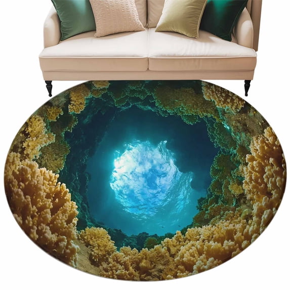 Cave Opening Round Rug 6ft Washable Circle Kitchen Rugs Non Slip Nature ...