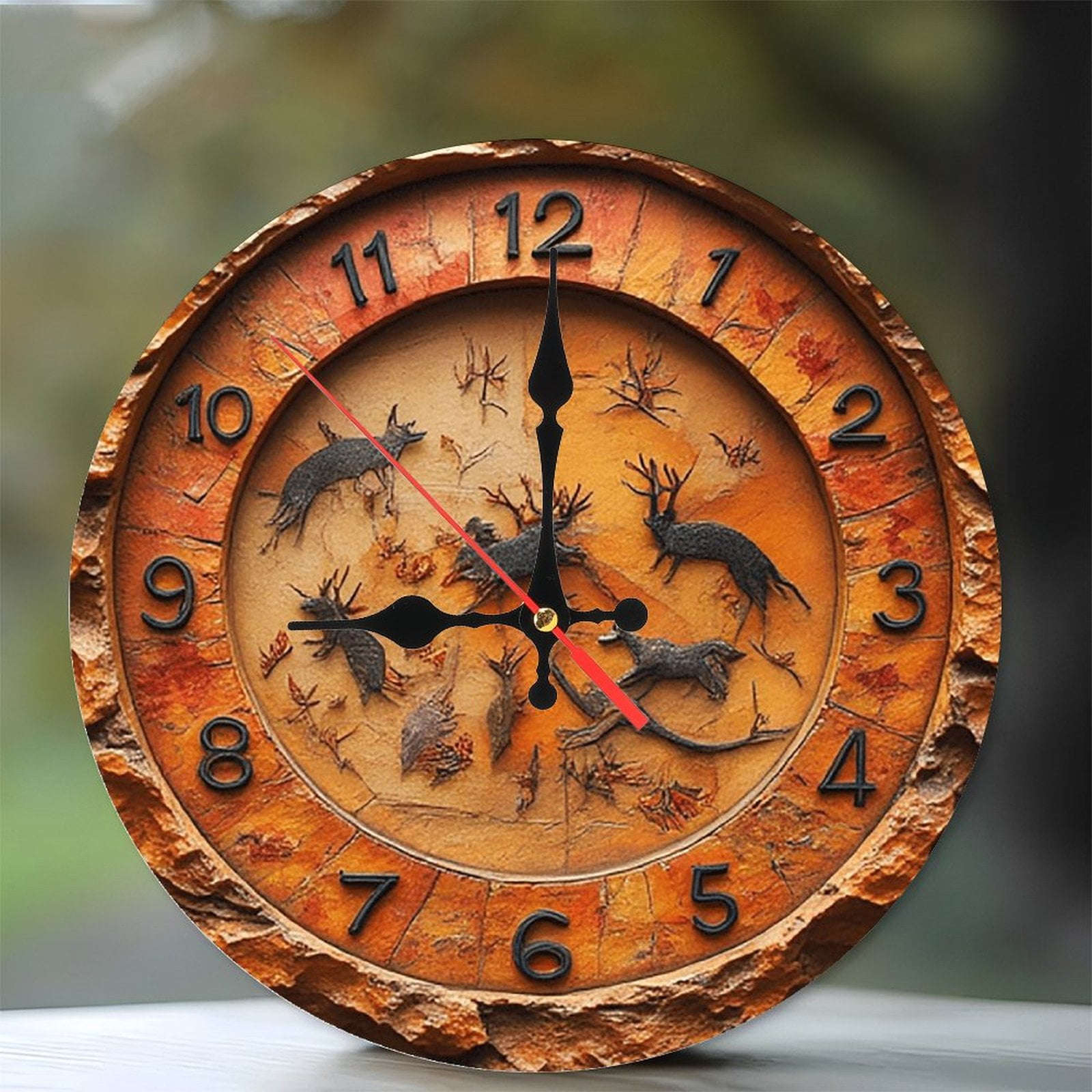 Cave Painting Animal Wall Clock Rustic Decor 10-Inch Silent Wooden Wall ...