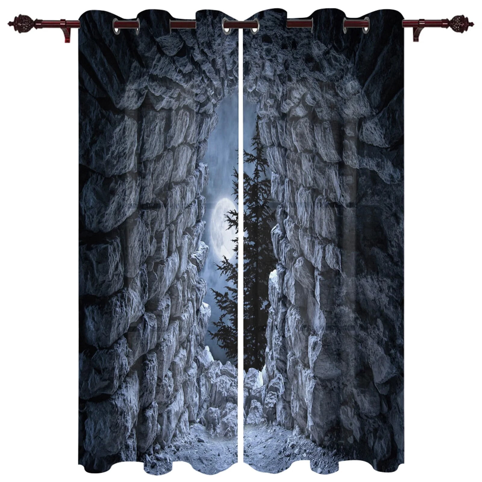 Cave Stone Night Moon Kitchen Curtain Kids Bedroom Living Room Balcony ...