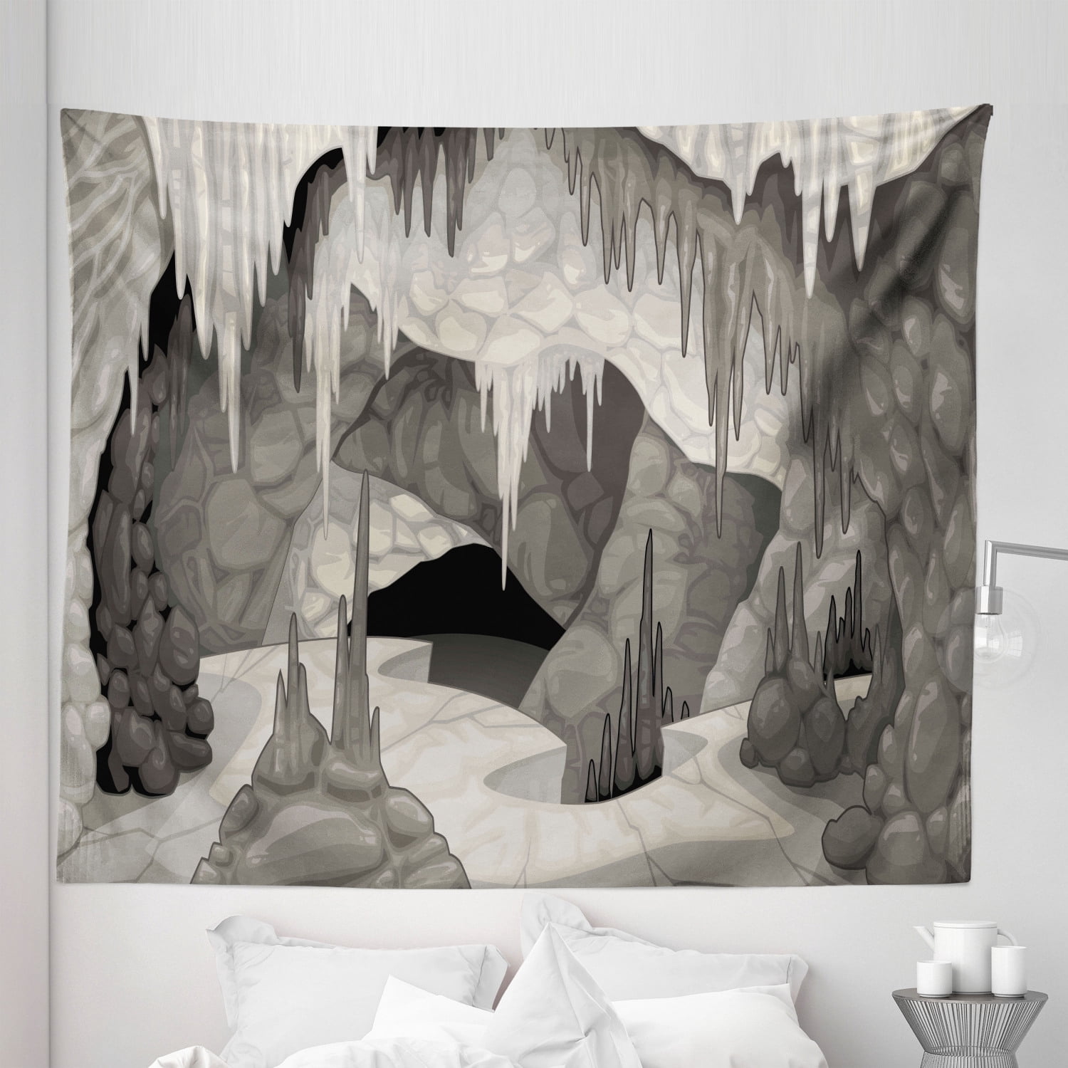 Cave Tapestry, Inside the Cavern with Stalagmites Speleology Theme ...