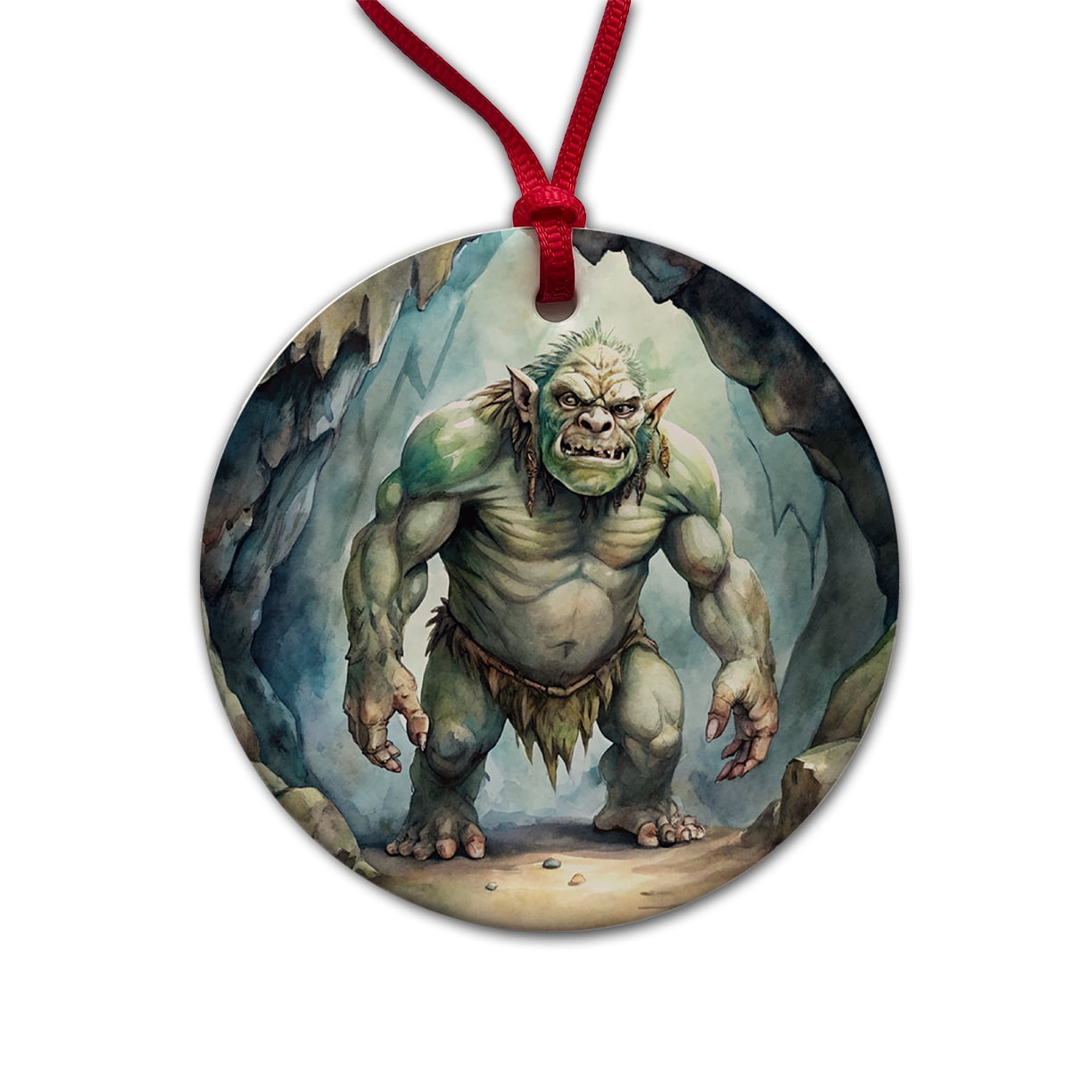 Cave Troll Fantasy Monster Watercolor Christmas Tree Holiday Round ...
