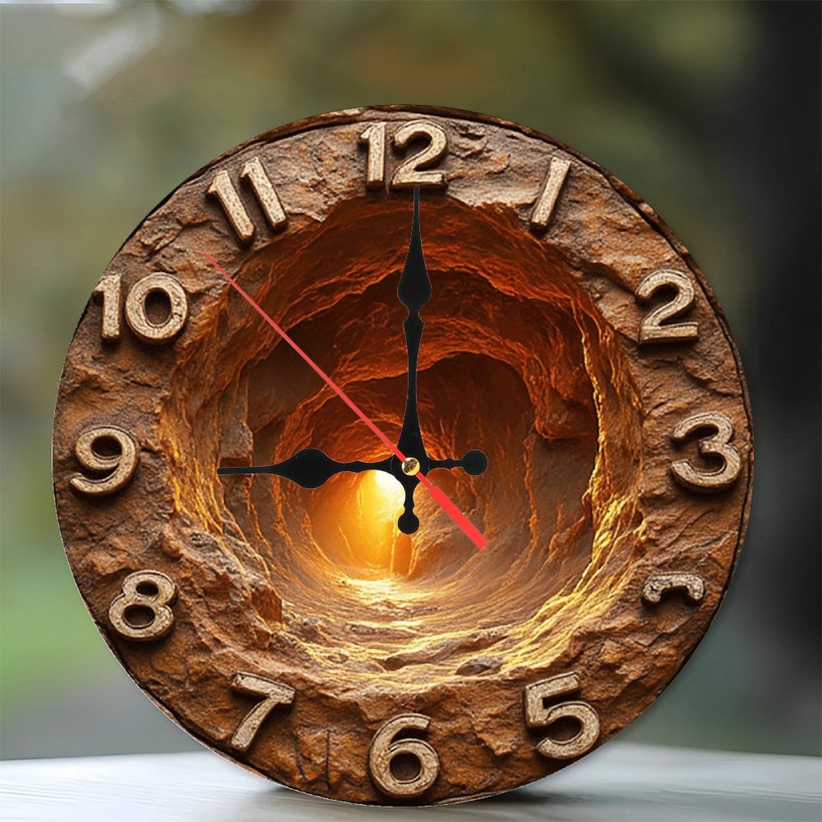 Cave Tunnel Sunrise Wall Clock 10-Inch Silent Wooden Wall Clock ...