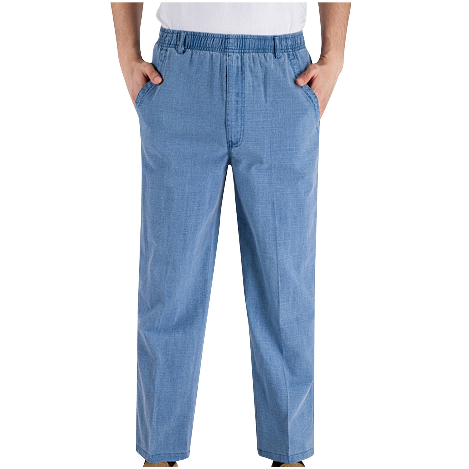 Caveitl Mens Pants,Men's Lightweight Casual Long Pants Elastic Waist ...