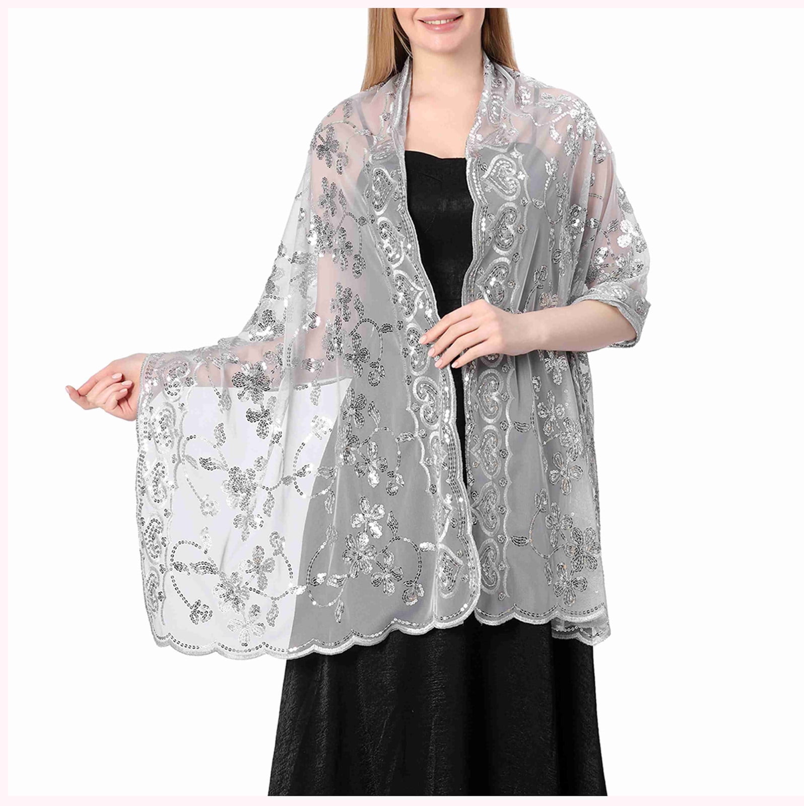 Caveitl Shawl For Women,Women's Sequin Shawl Wedding Dress Evening Gown ...