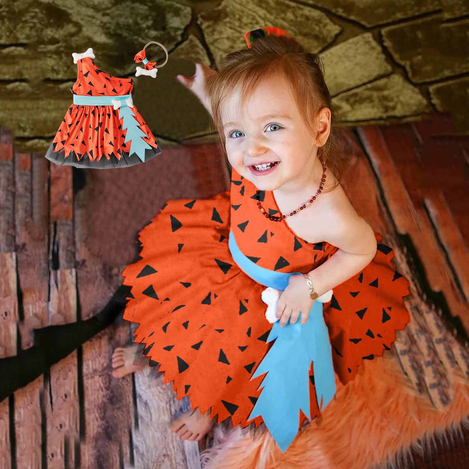 Caveman Girls Dog Bones Historical Stone Age Kids Girl Halloween Dress ...