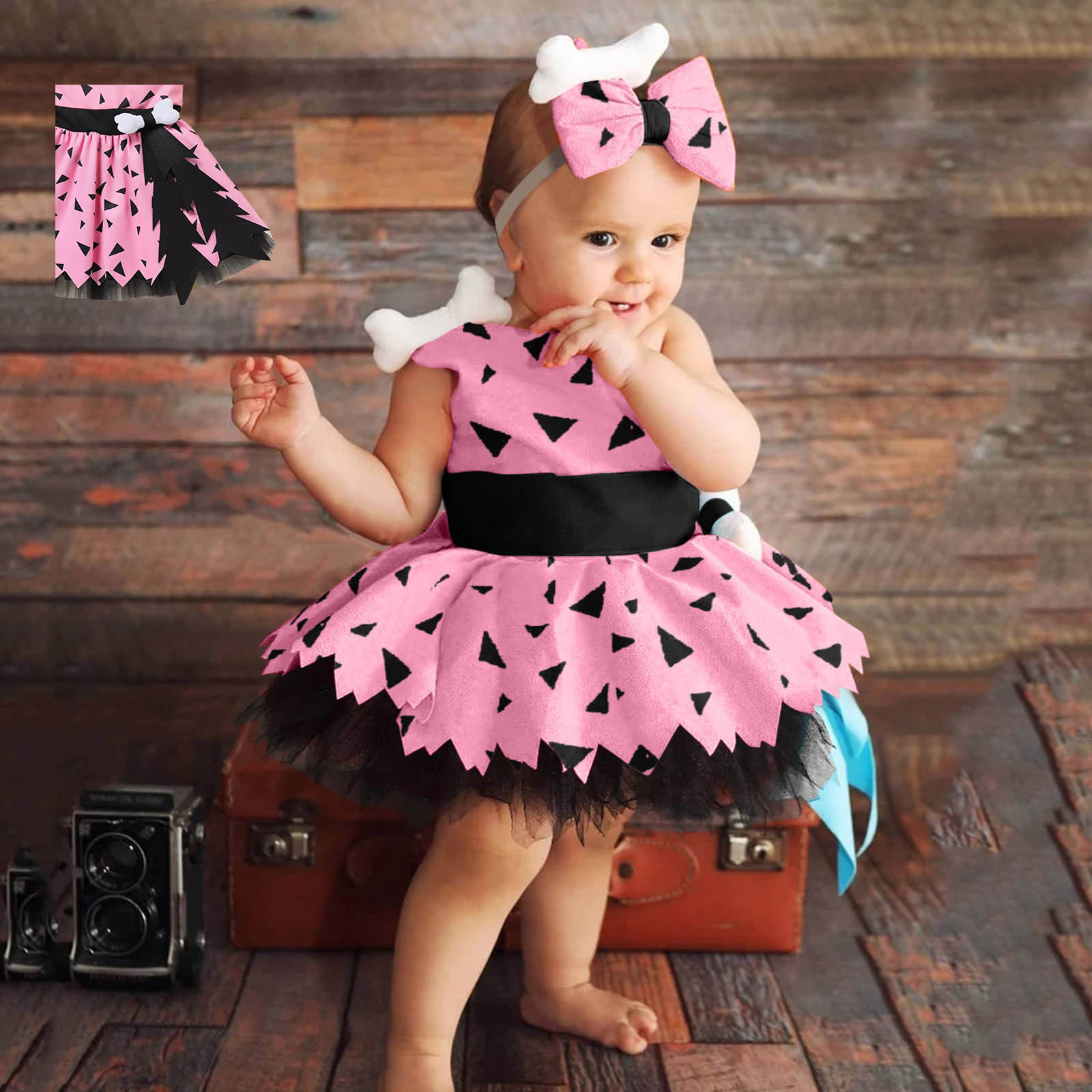Caveman Girls Dog Bones Historical Stone Age Kids Halloween Outfit ...