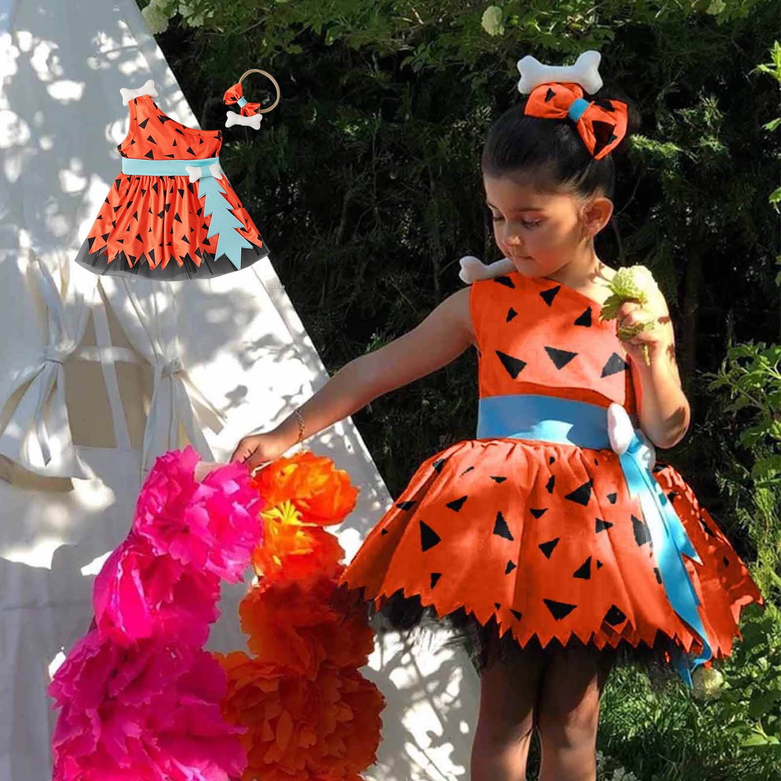 Caveman Girls Dog Bones Historical Stone Age Kids Halloween Girls Dress ...