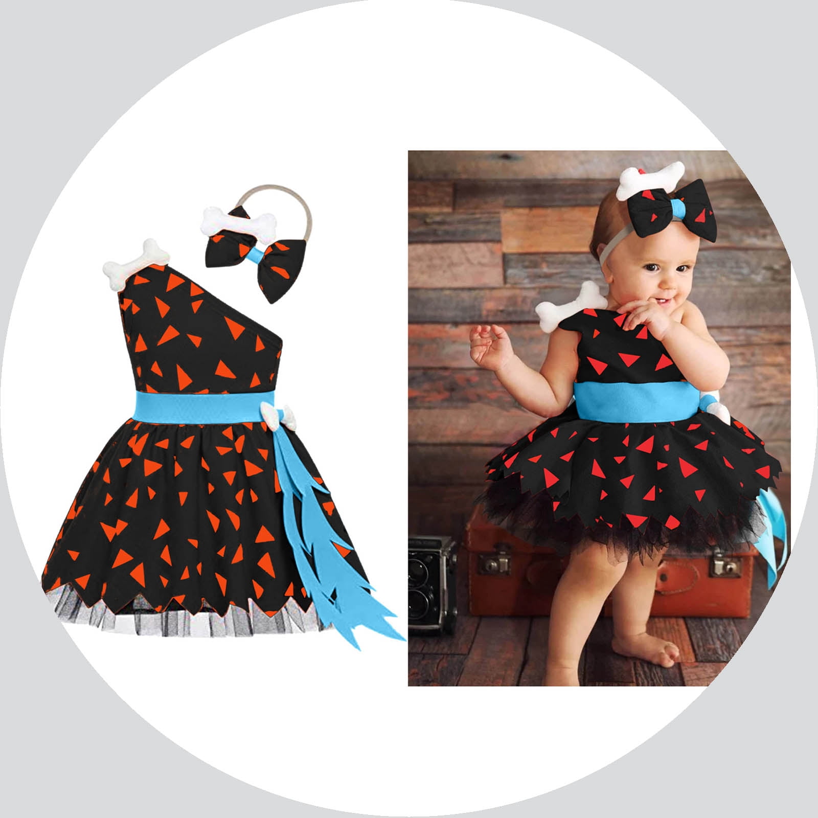 Caveman Costume Girls Dog Bones Stone Age Dress Outfit Birthday Outfits ...