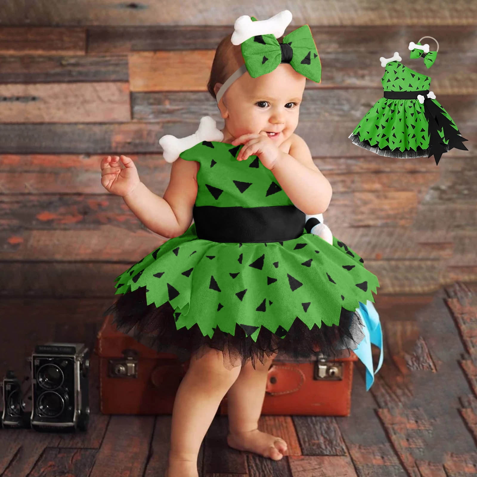 Caveman Costume Girls Dog Bones Stone Age Outfit Kids Halloween Cosplay ...