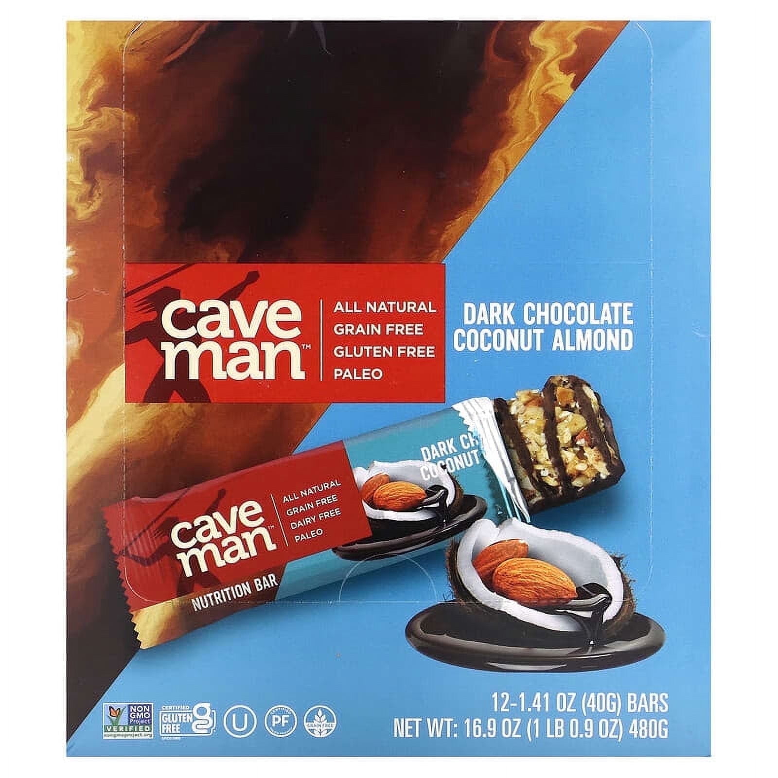Caveman Foods Nutrition Bars Gluten Free Paleo Dark Chocolate Almond ...