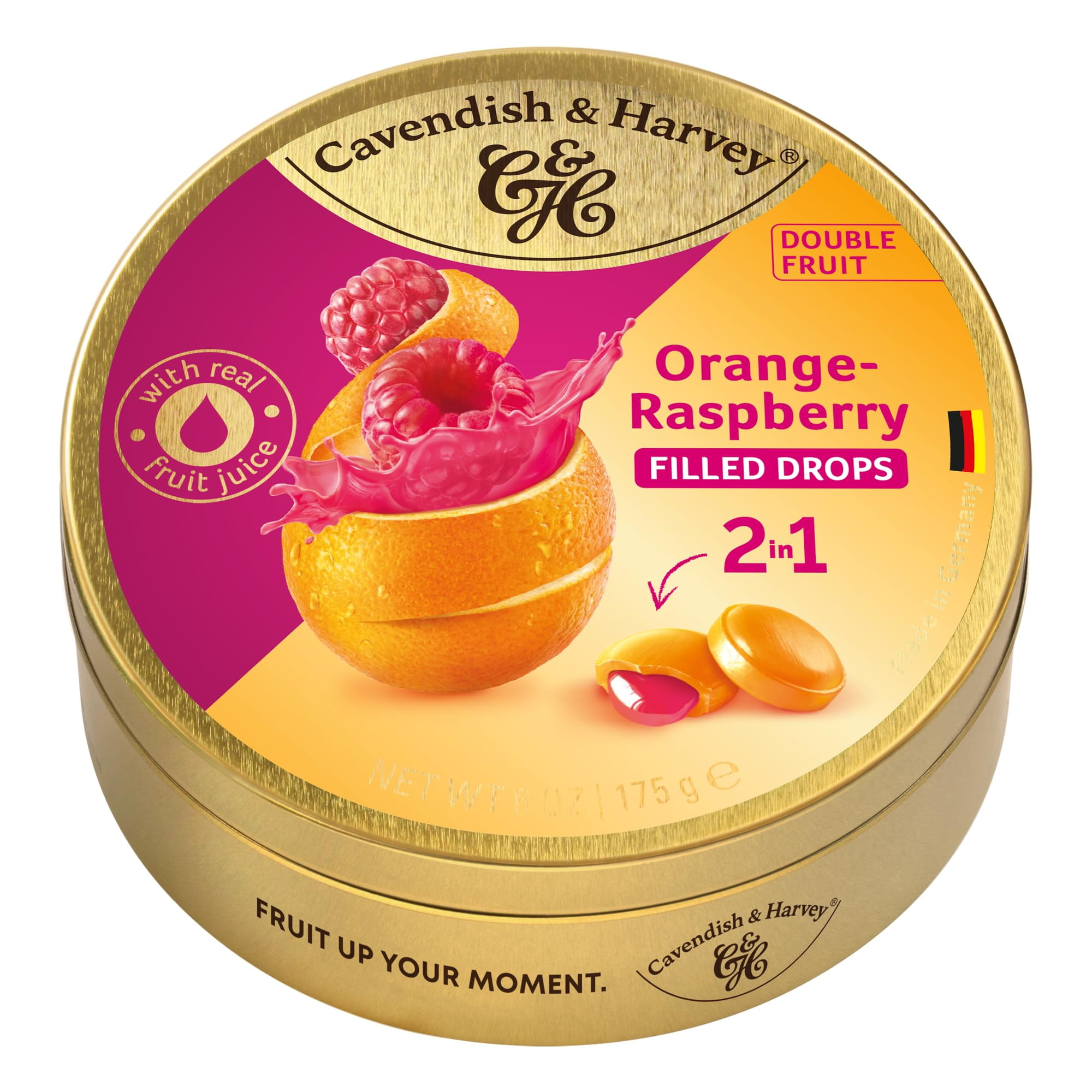 Cavendish & Harvey Double CCF19 Fruit Drops, Orange with Raspberry ...