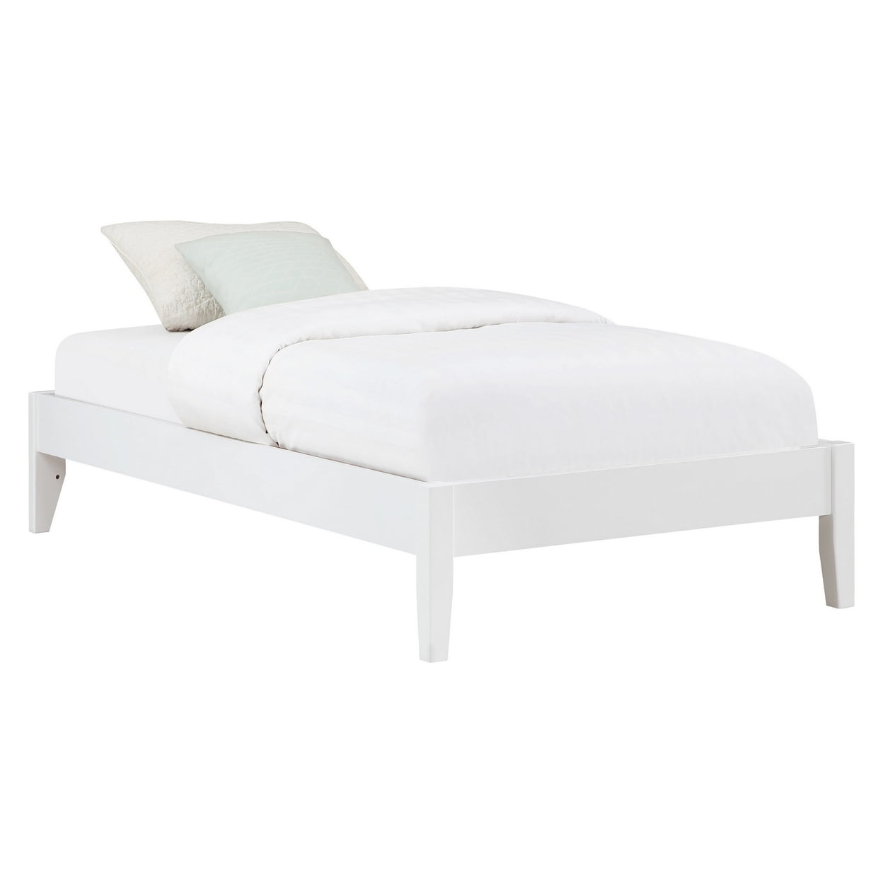 Cavi Twin Platform Bed Frame with Low Profile Tapered Legs White Wood ...