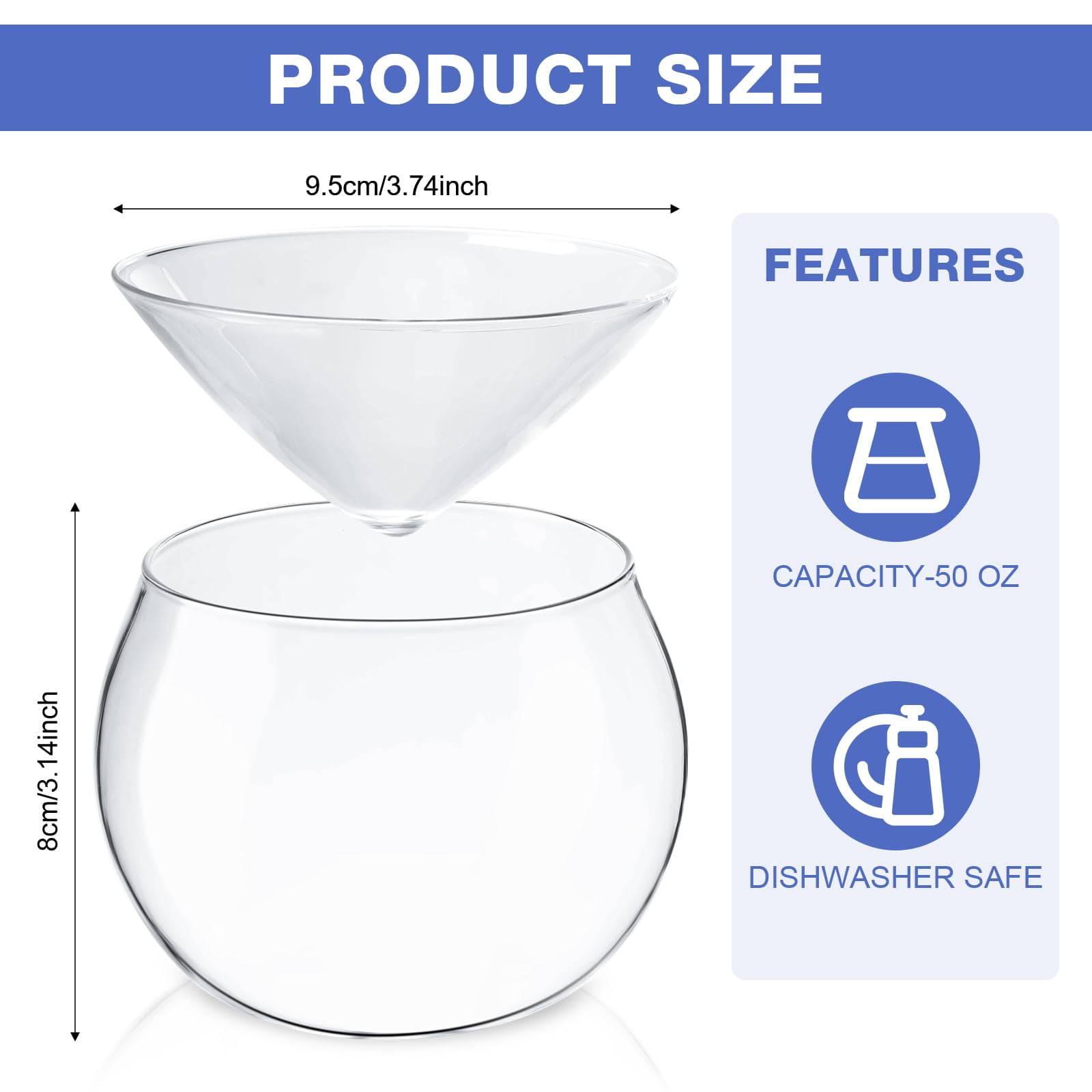 Caviar Martini Glasses Stemless with 8" Long Stainless Steel Cocktail ...