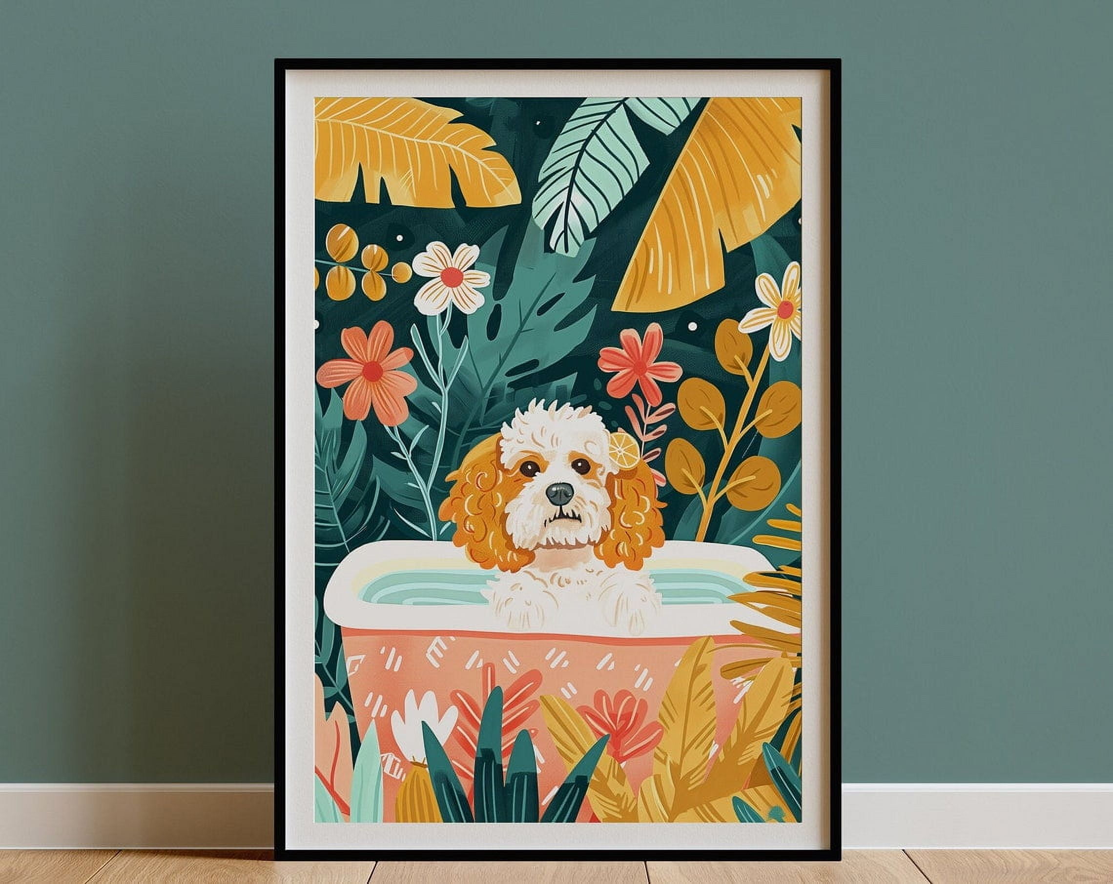 Cavoodle Wall Art, Bicolor Cavapoo Boho Jungle Bathtub Print ...