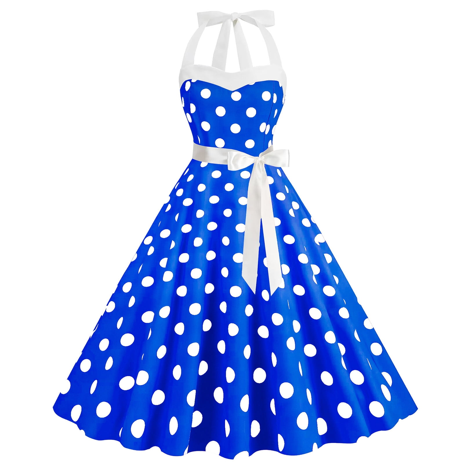 Cavosen 1950 Dress for Women Halter Neck Vintage Retro Polka Dots Knee ...