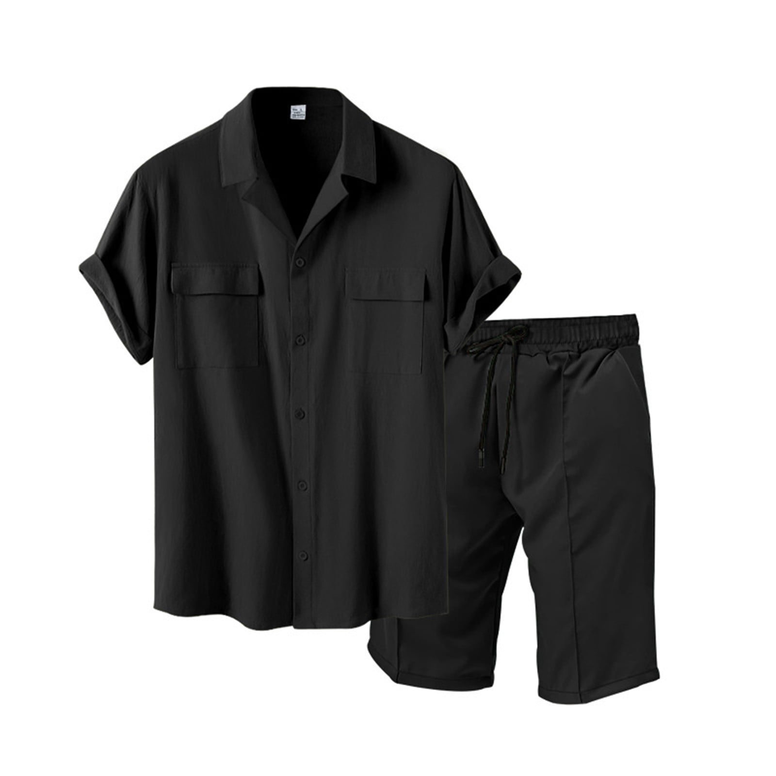 Cavosen 2 Piece Suits for Men Big and Tall Drawstring Short Sleeve ...