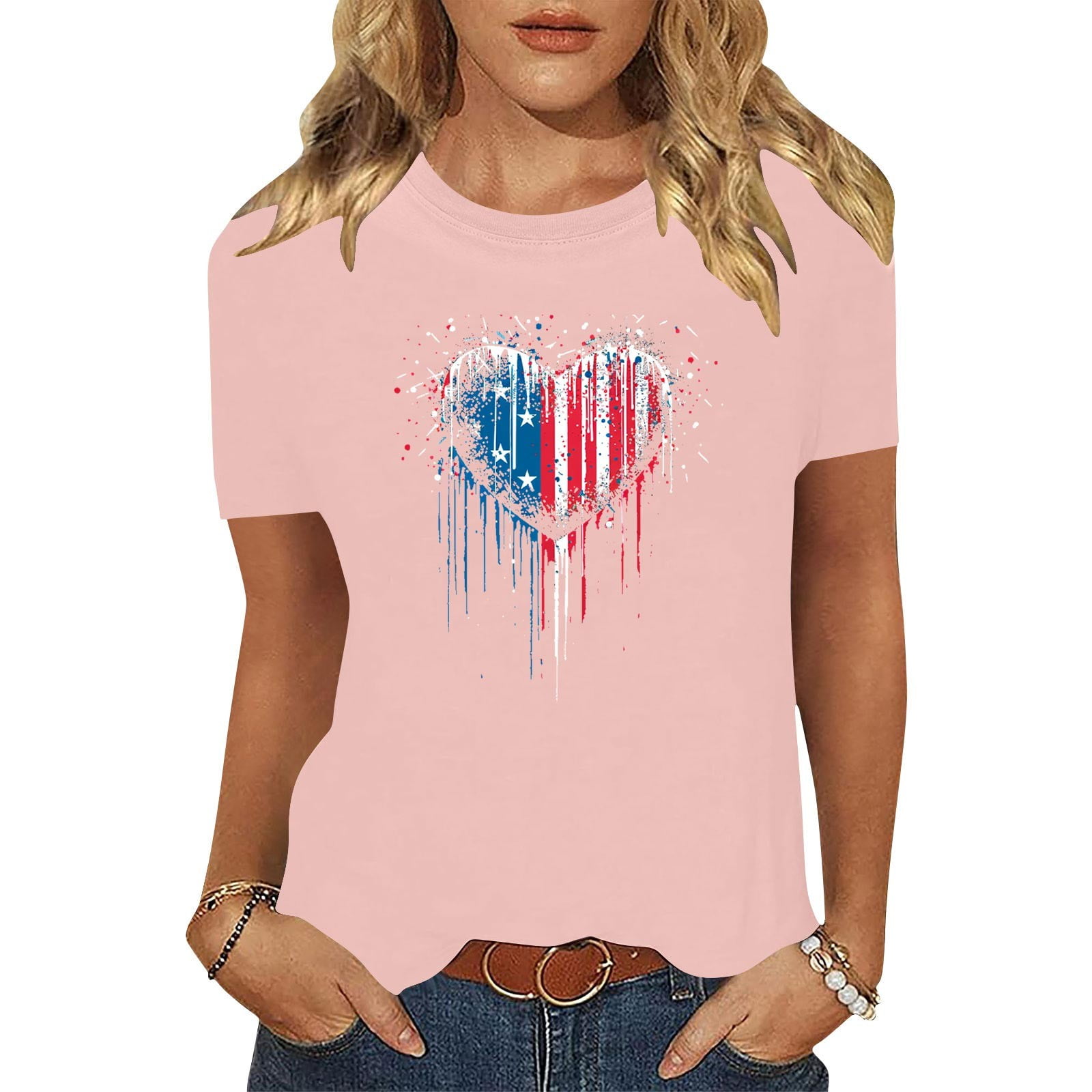Cavosen 4th of July Clothes Women Petite 4th of July Short Sleeve Round ...