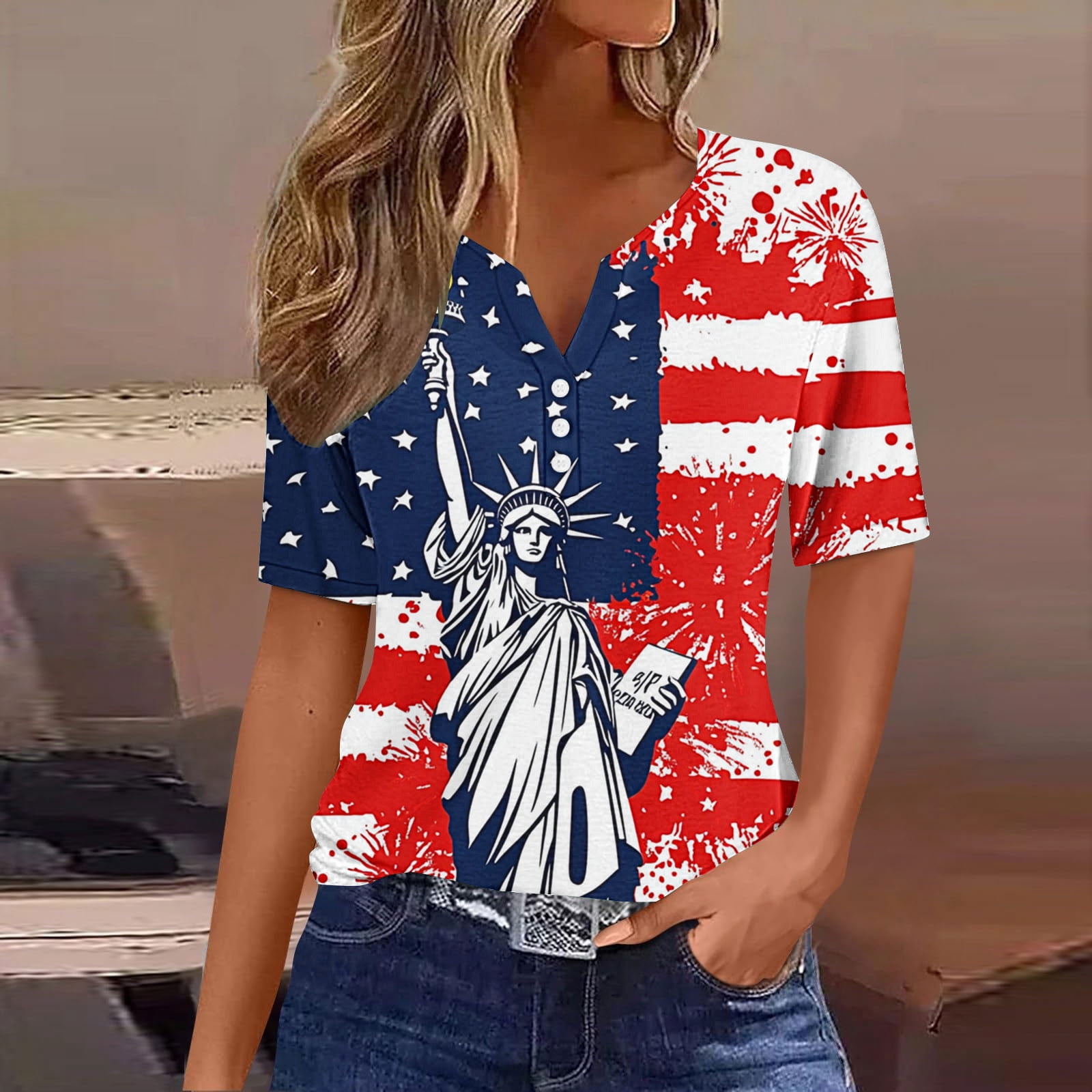 Cavosen 4th of July Clothes Women Petite Independence Day Short Sleeve ...