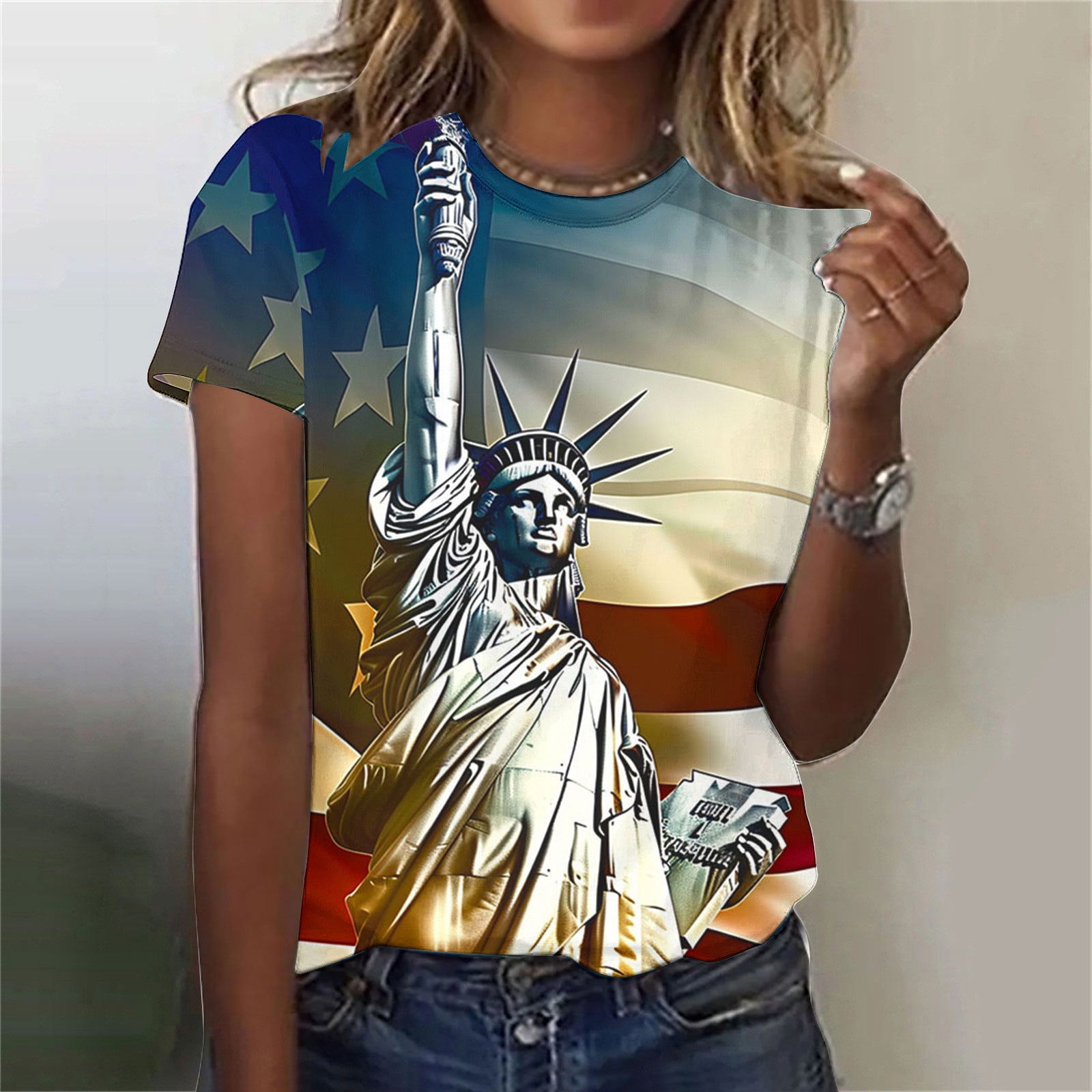 Cavosen 4th of July T Shirts Women Plus Size Patriotic Short Sleeve ...