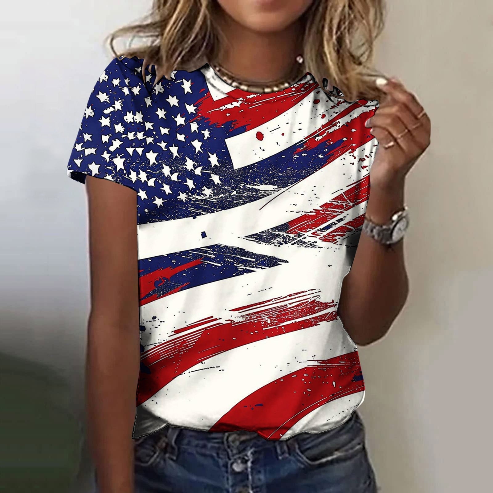 Cavosen 4th of July T Shirts Women Plus Size Patriotic Short Sleeve ...
