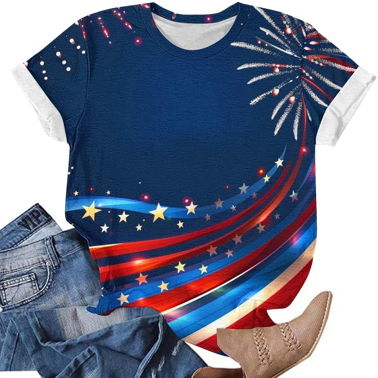 Cavosen 4th of July Tops for Women Petite Red White and Blue Short ...