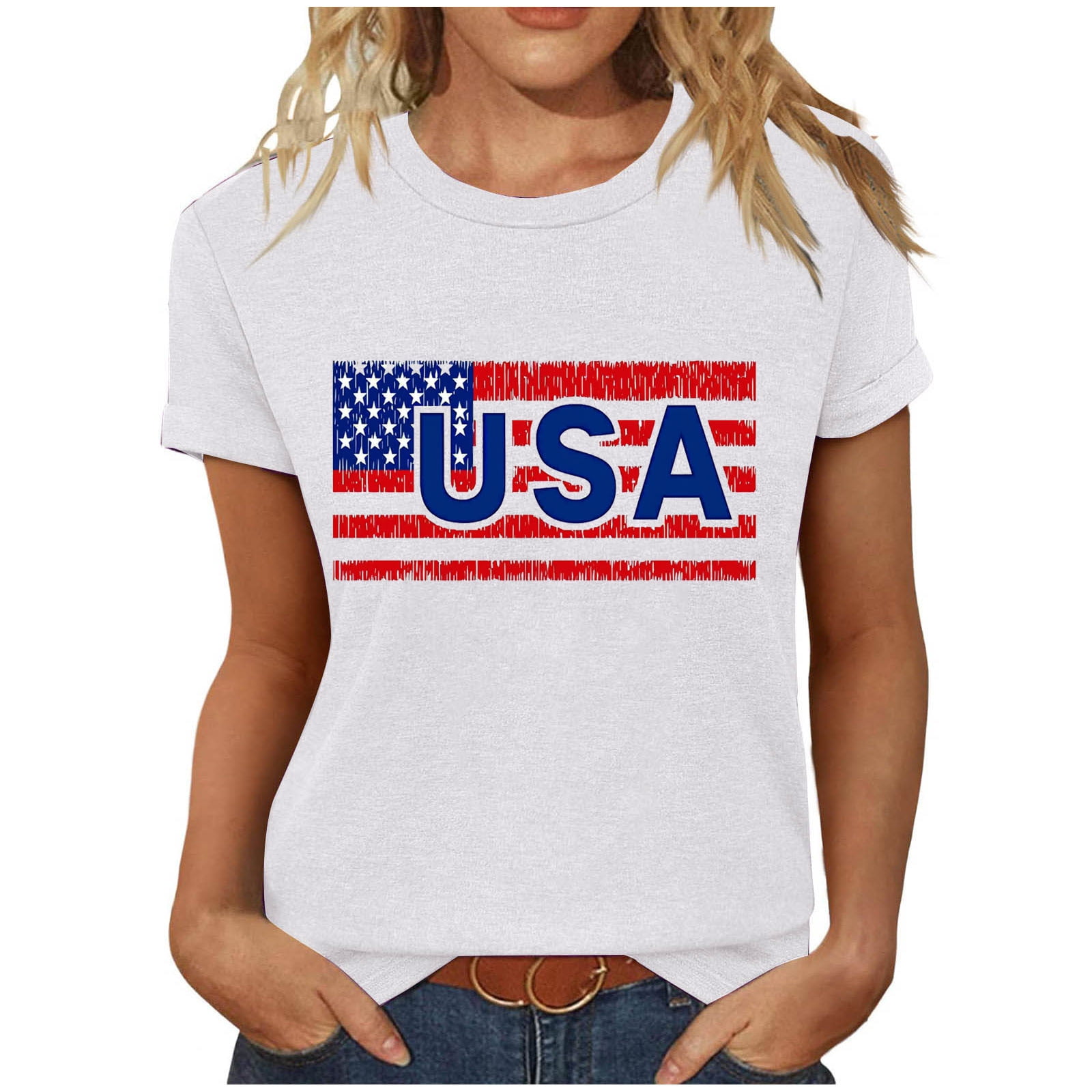 Cavosen 4th of July Tops for Women Petite Red White and Blue Short ...