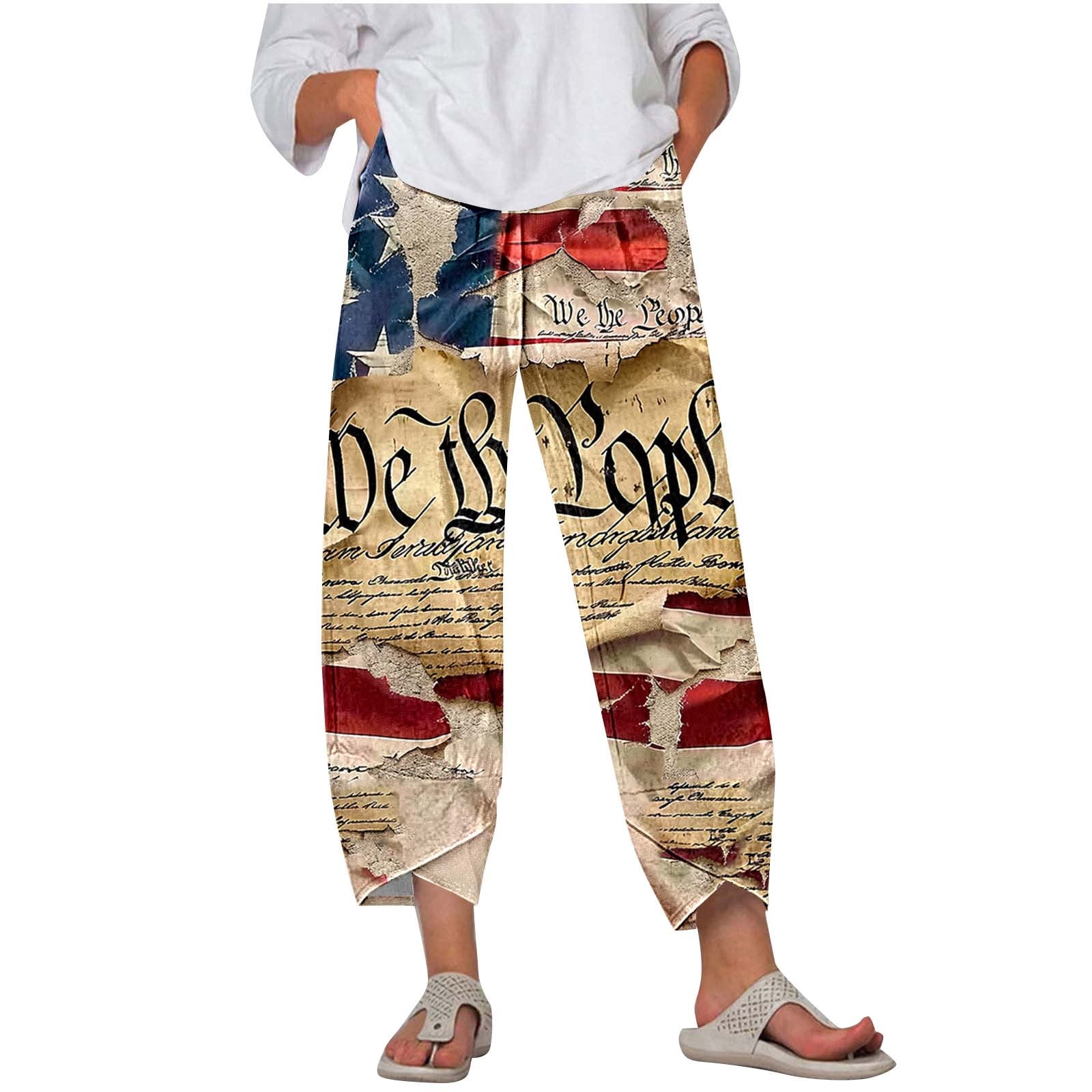 Cavosen 4th of July Women's Plus Size Capris Capris Wide Leg Pants Red ...