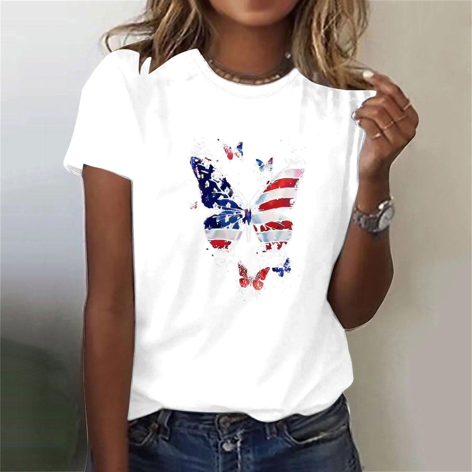 Cavosen American Flag Shirt Women Petite Red White and Blue Short ...