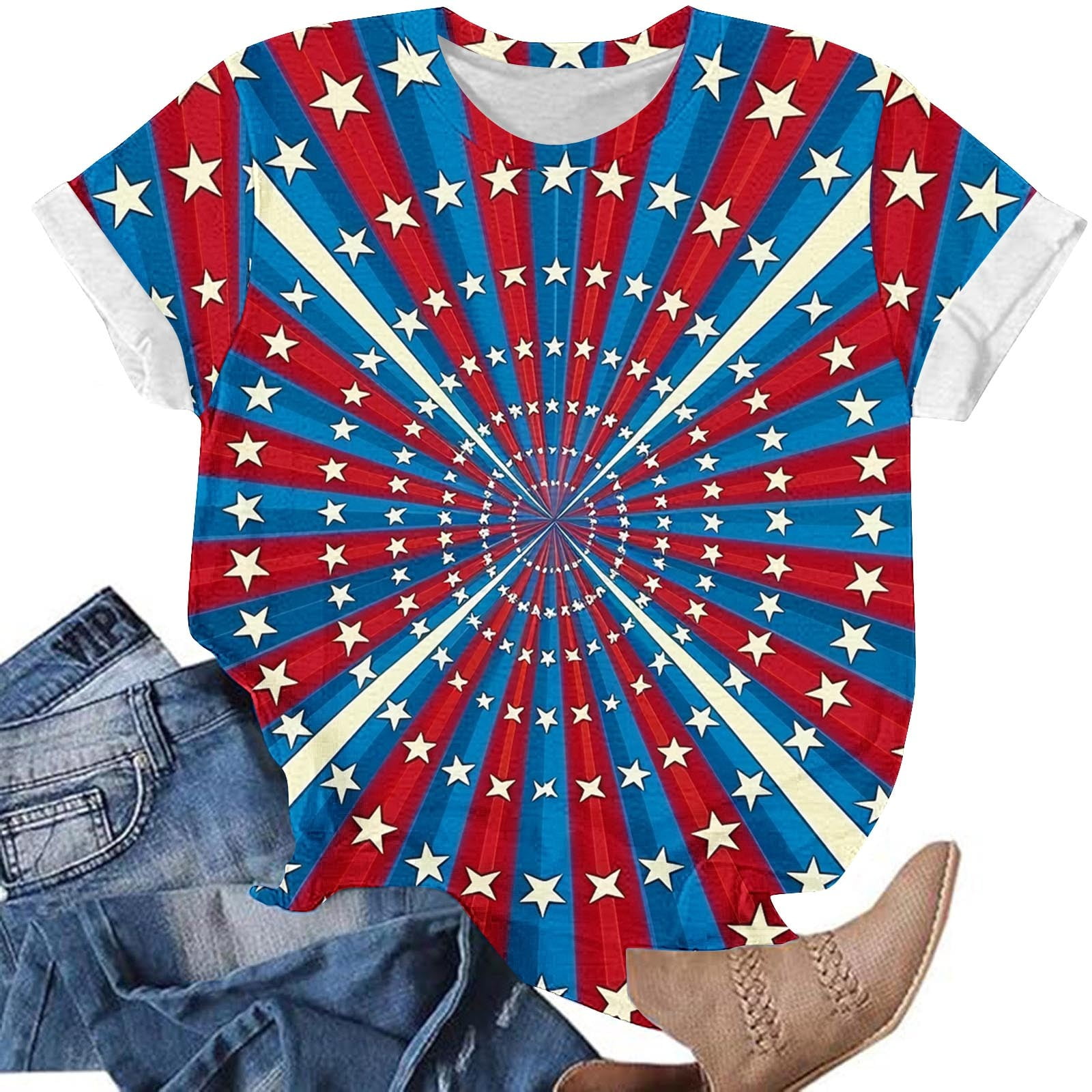 Cavosen American Flag Tops for Women Petite Patriotic Short Sleeve Crew ...