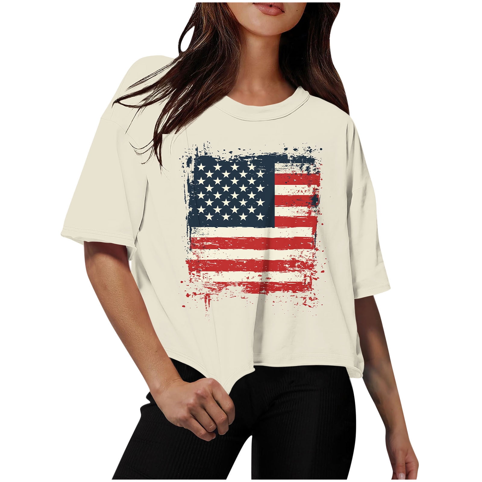 Cavosen American Flag Tops for Women Petite Red White and Blue Short ...