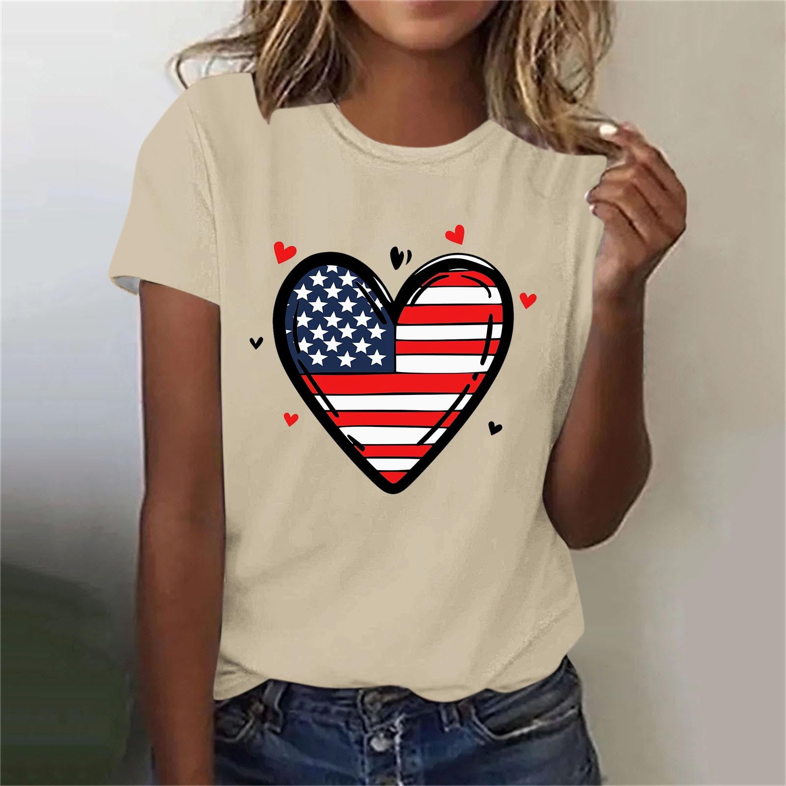 Cavosen American Flag Tops for Women Plus Size Independence Day Short ...