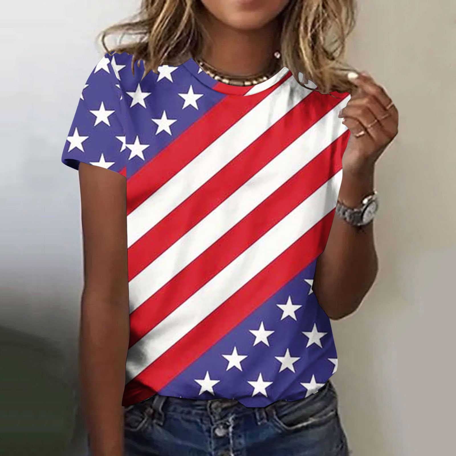 Cavosen American Flag Tops for Women Plus Size Patriotic Short Sleeve ...