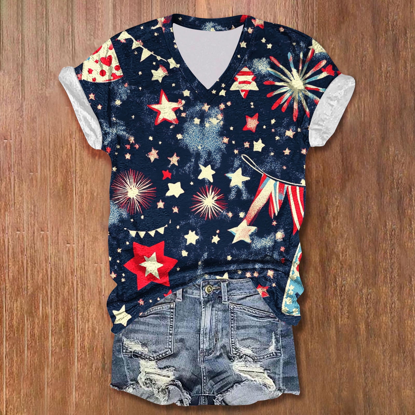 Cavosen American Flag Tops for Women Plus Size Red White and Blue Short ...