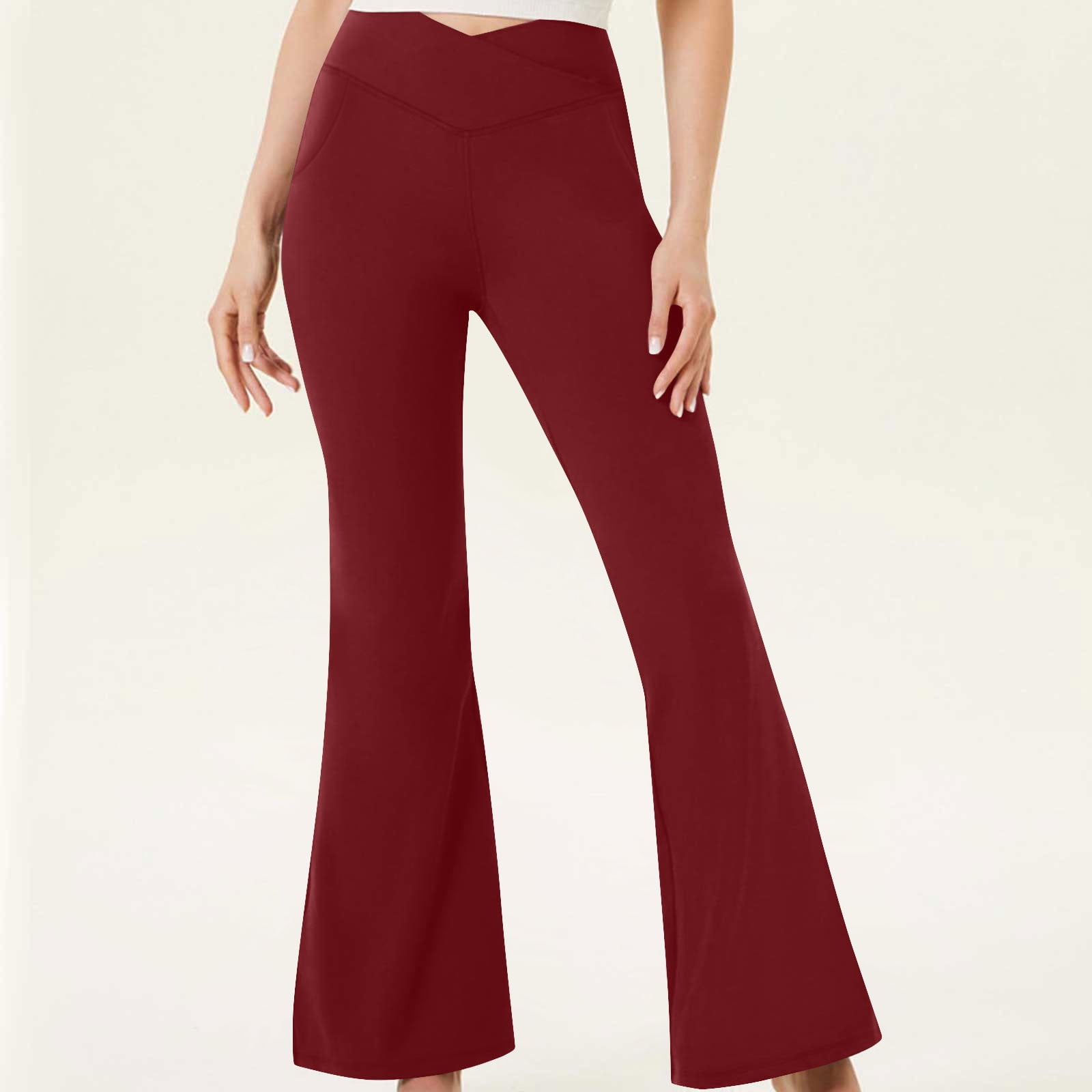 Cavosen Bootcut Yoga Pants for Women Red High Waisted Flared Long Pants ...