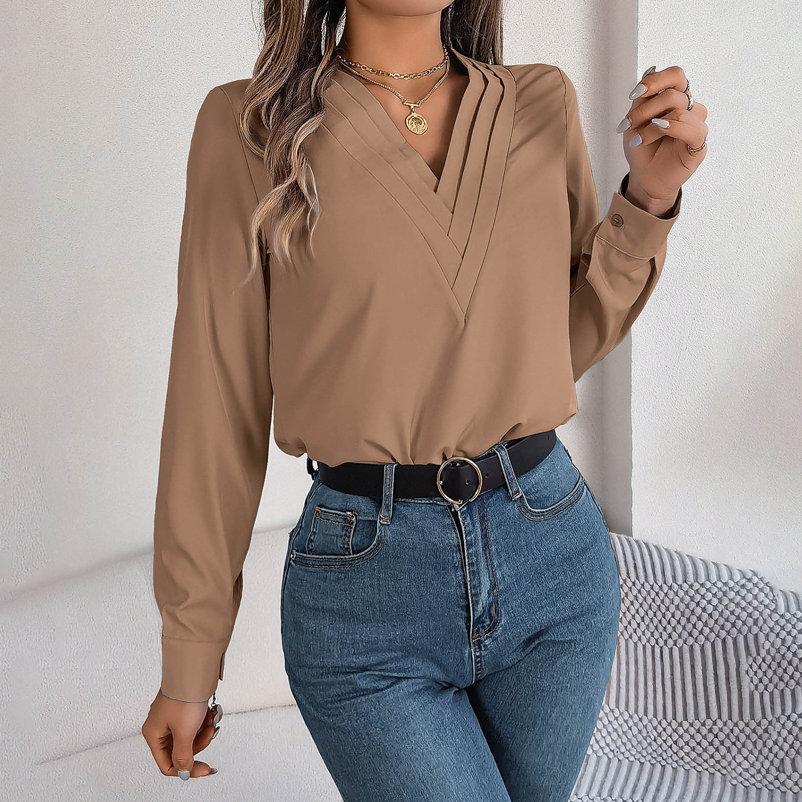 Cavosen Business Casual Tops for Women Office Wear Long Sleeve Blouse V ...