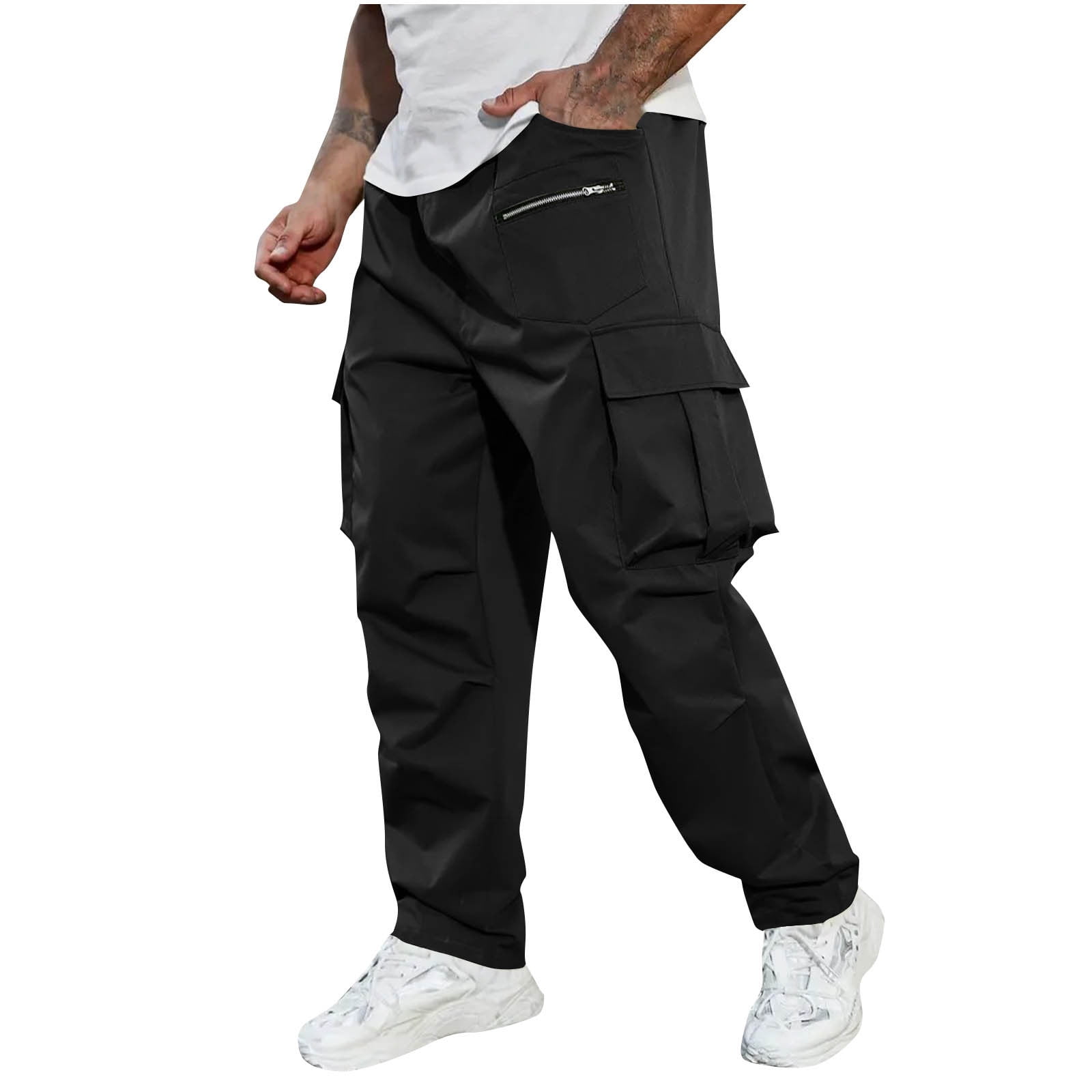 Cavosen Cargo Pants for Men Low waist Trousers with Pockets Solid ...