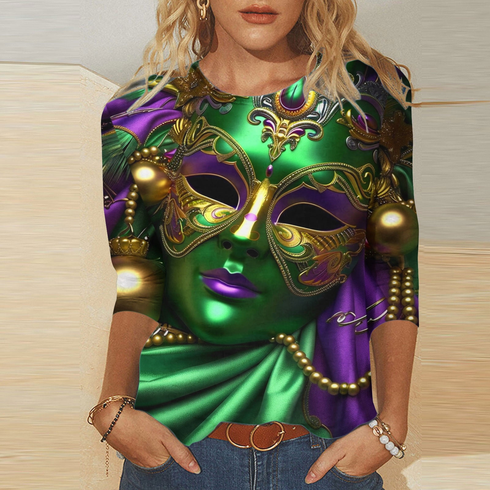Cavosen Carnival Day Women's Shirts and Blouses 3/4 Length Sleeve ...