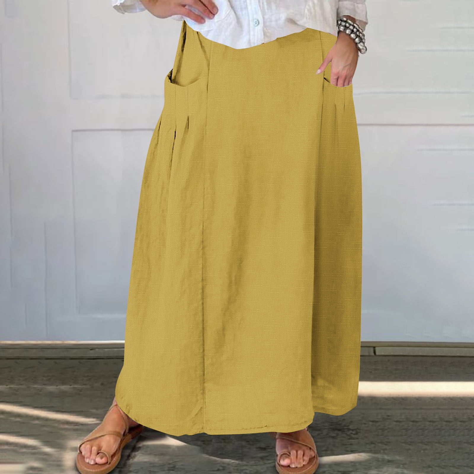 Cavosen Casual Skirts for Women Elastic Waist Solid Color Midi Skirts ...