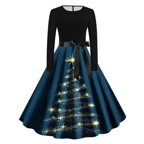Cavosen Christmas Business Casual Dress for Women Crew Neck Long Sleeve ...
