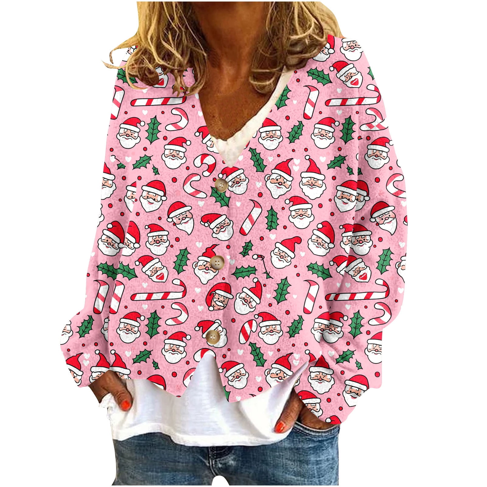 Cavosen Christmas Cardigan for Women Button Down Fuzzy Fleece V Neck ...