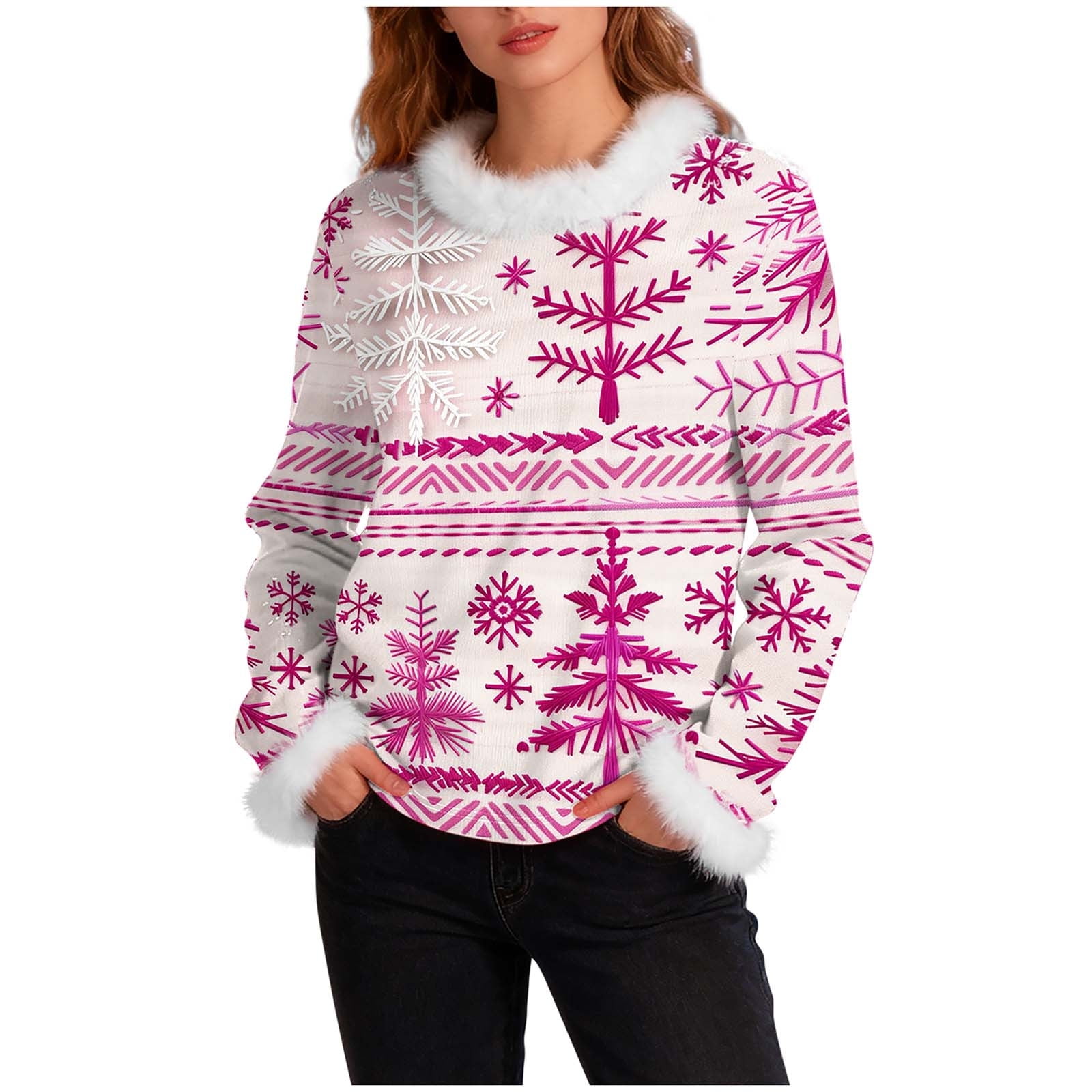 Cavosen Christmas Women Blouses Dressy Casual Faux Collar Sweatshirt ...