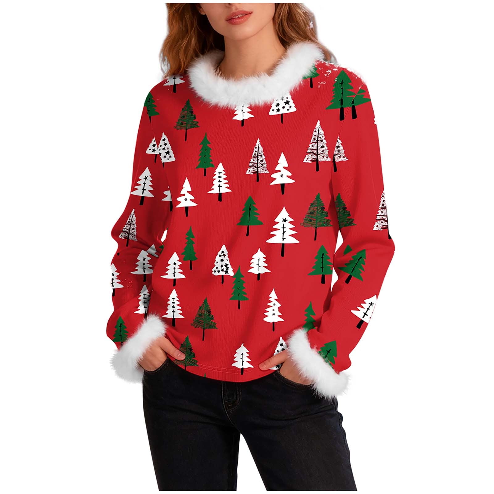 Cavosen Christmas Womens Blouses Dressy Faux Collar Sweatshirt Brushed ...