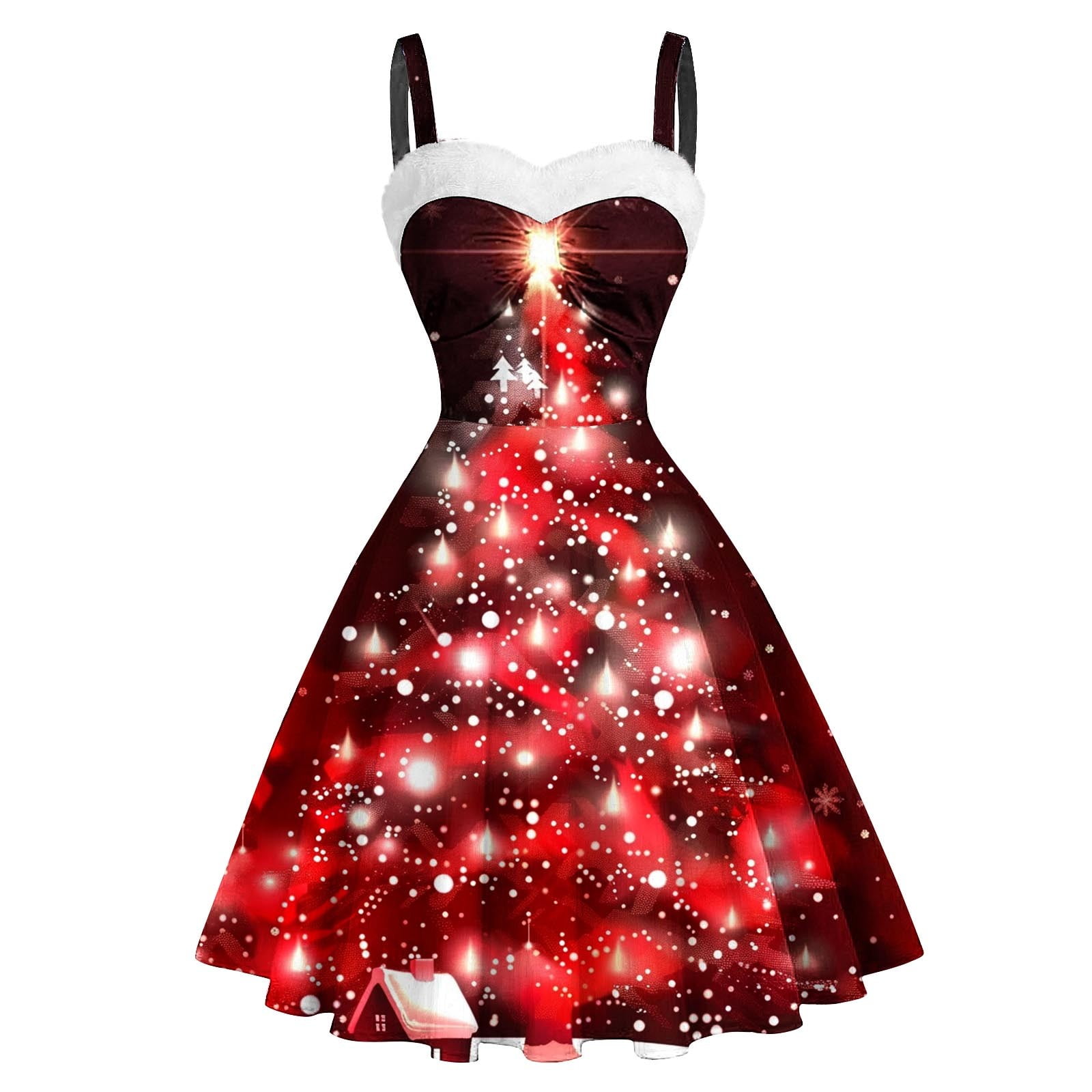 Cavosen Christmas Womens Sleeveless Dresses Xmas Cute Tree Print ...