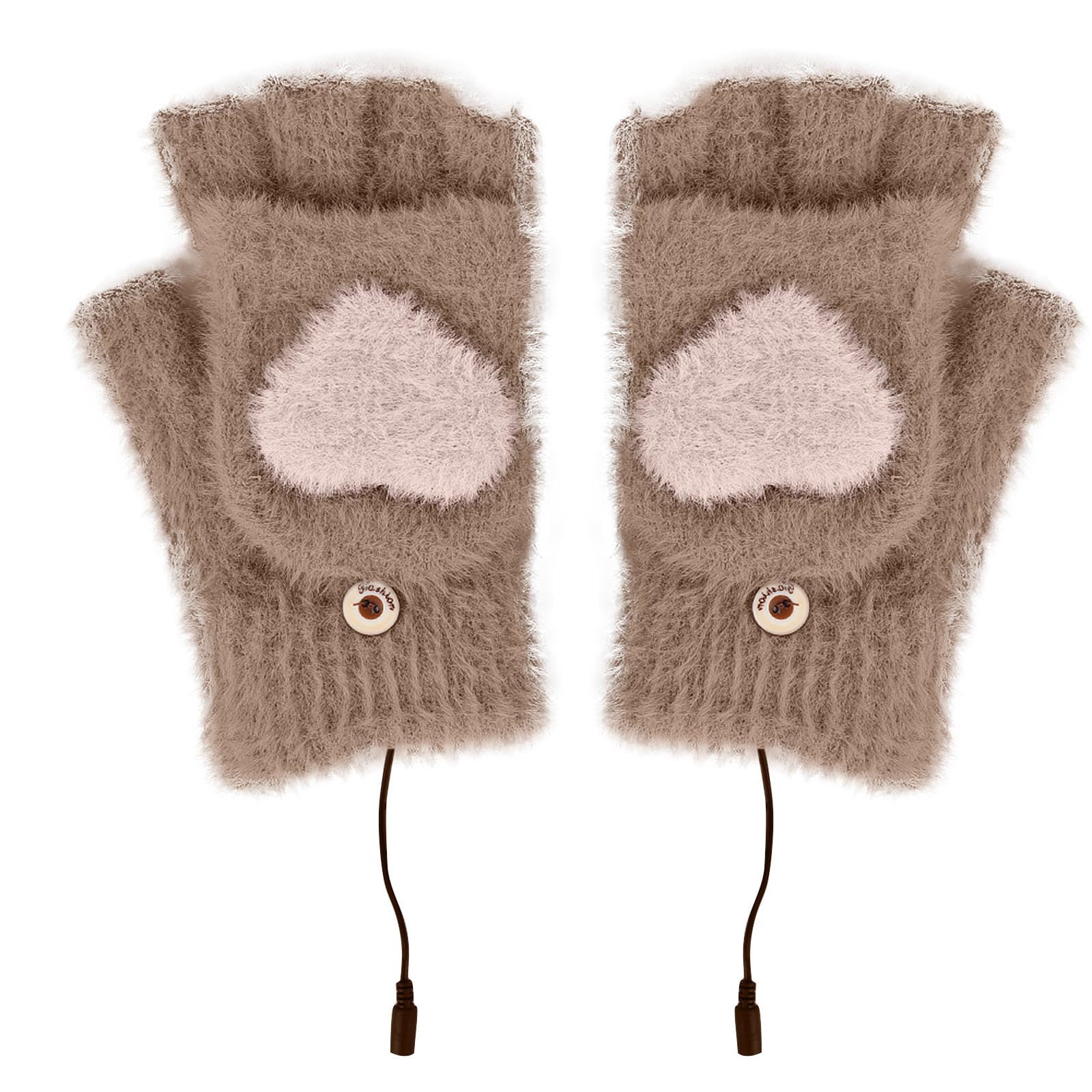 Cavosen Convertible Mittens Womens Men Winter Warm Soft Half Finger USB ...