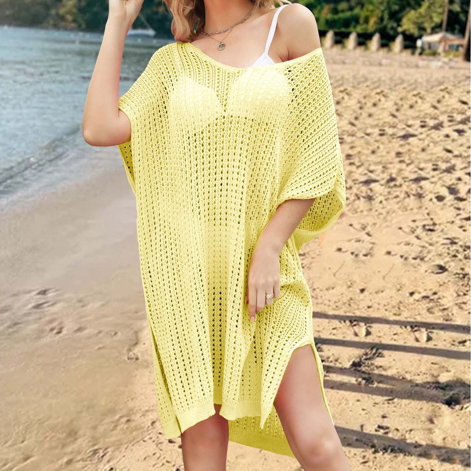 Cavosen Cover ups for Women Swimwear Summer Solid Short Sleeve Crochet ...