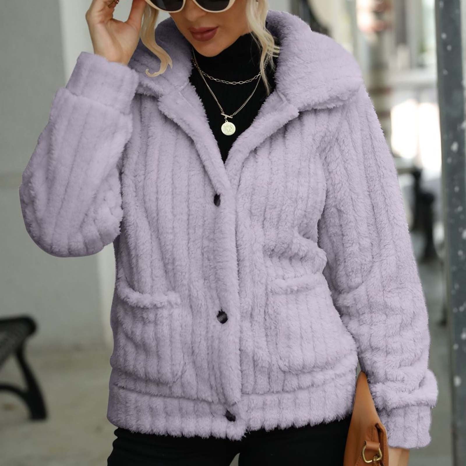 Cavosen Fleece Jackets for Women Without Hood Plush Warm Outwear Button ...