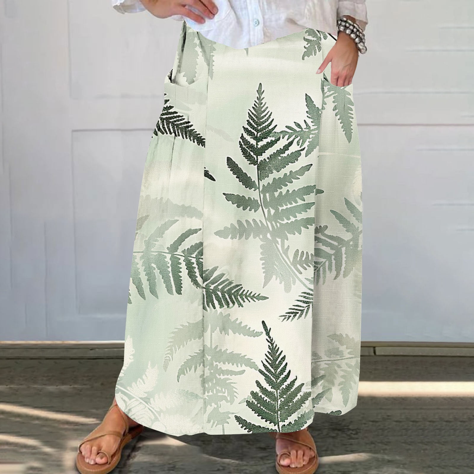 Cavosen Flowy Skirts for Women Elastic Waist Floral Print Midi Skirts ...