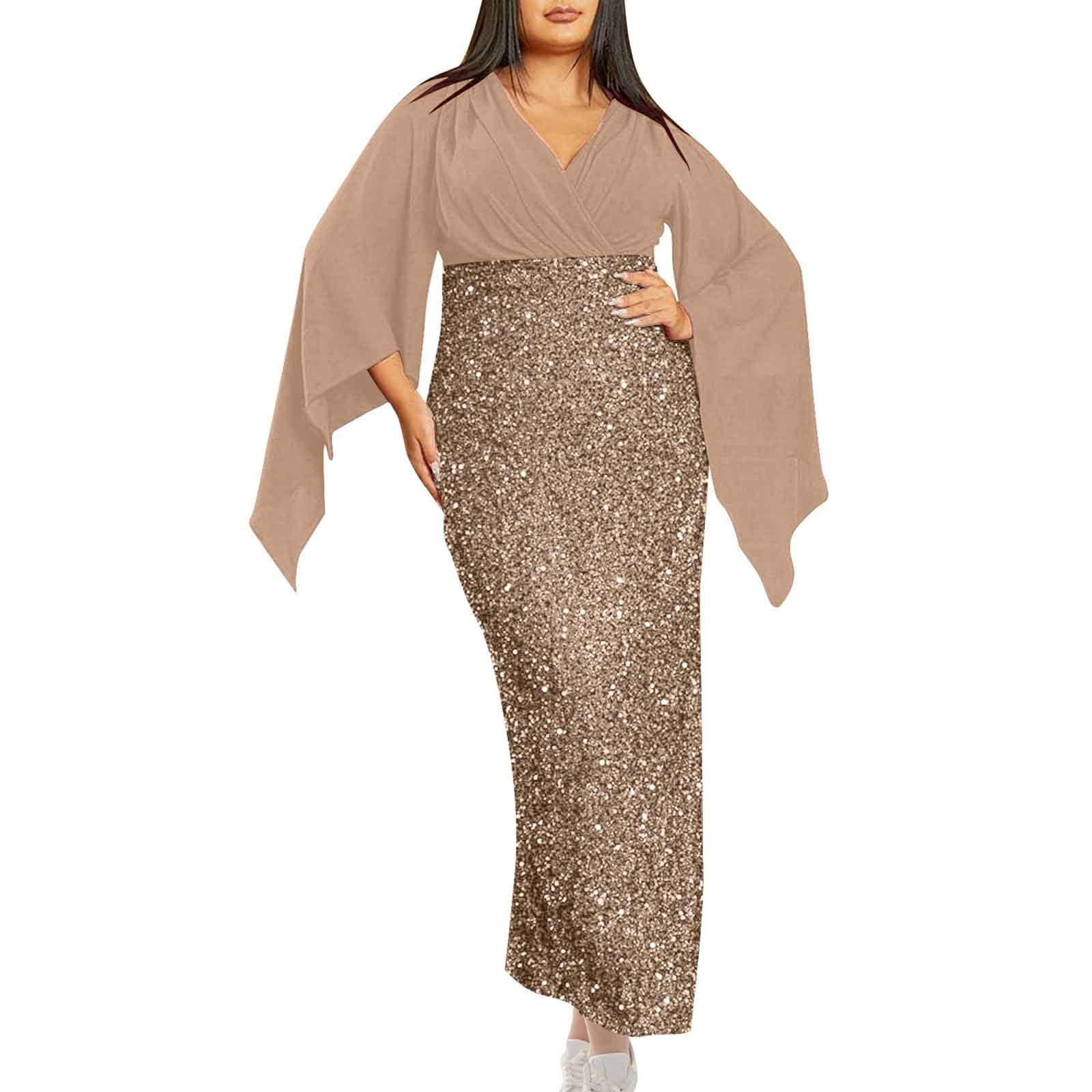 Cavosen Formal Dresses for Women Sequins V Neck Empire Wais Maxi ...